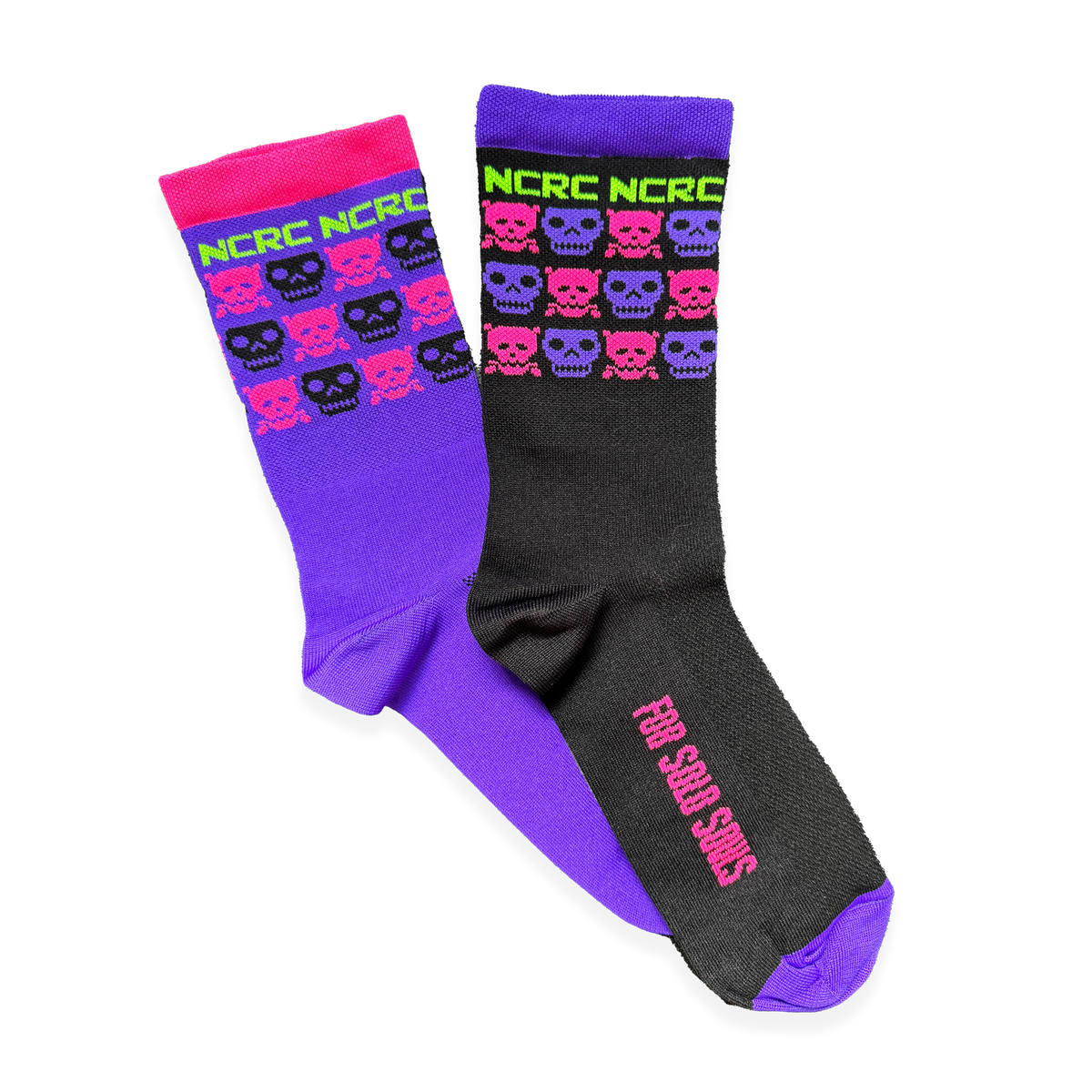 NCRC Running Socks - 2024- NCRC "Odd Socks" - Purple/Black/Fluro Pink ...